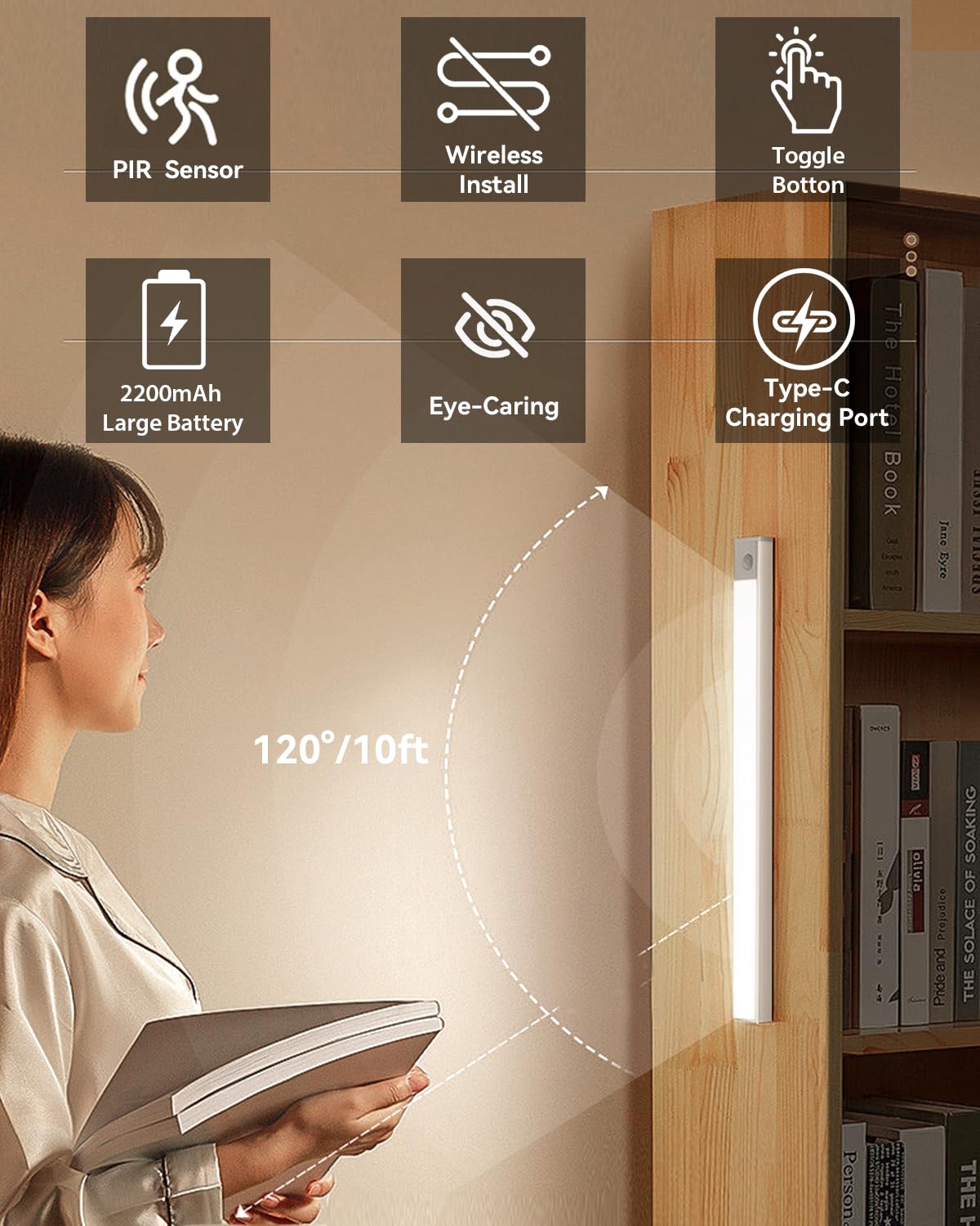 11in Under Cabinet Lights,60LED Motion Sensor Light Indoor Wireless ...