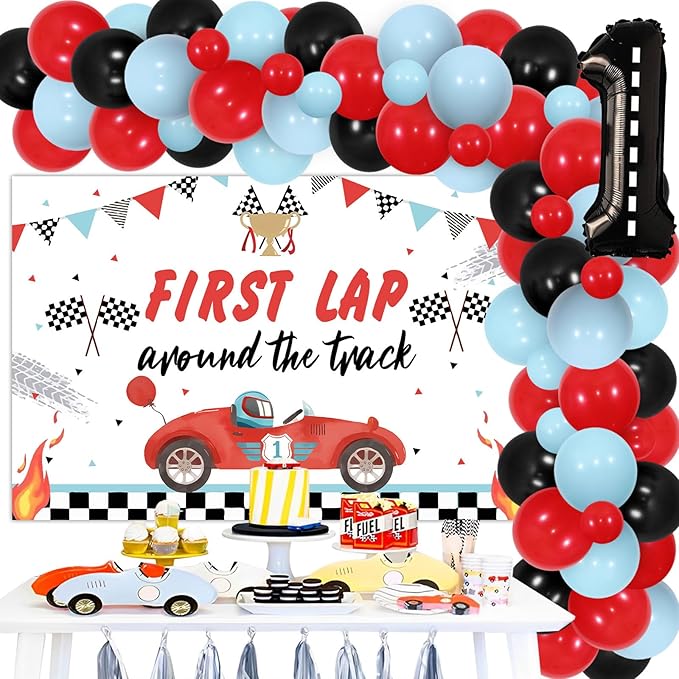 Amazon.com: Sursurprise Fast One Birthday Decorations, Race car 1st ...