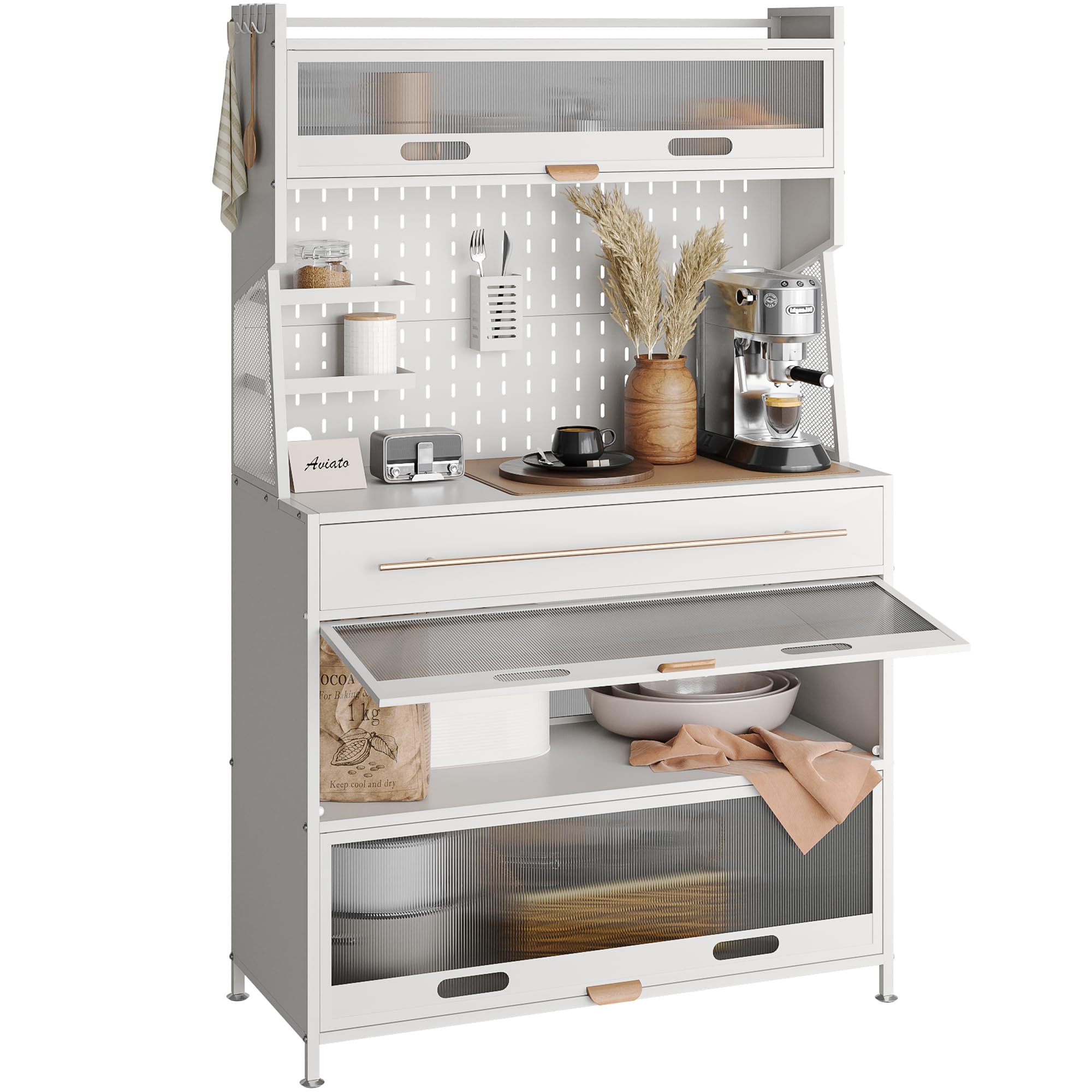 NETEL Coffee Bar Cabinet With Drawer,Bakers Rack,Microwave Stand ...
