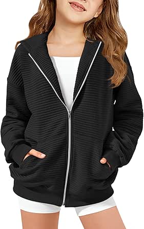 Amazon.com: Haloumoning Girls Zip Up Hoodie Kids Fashion Oversized ...