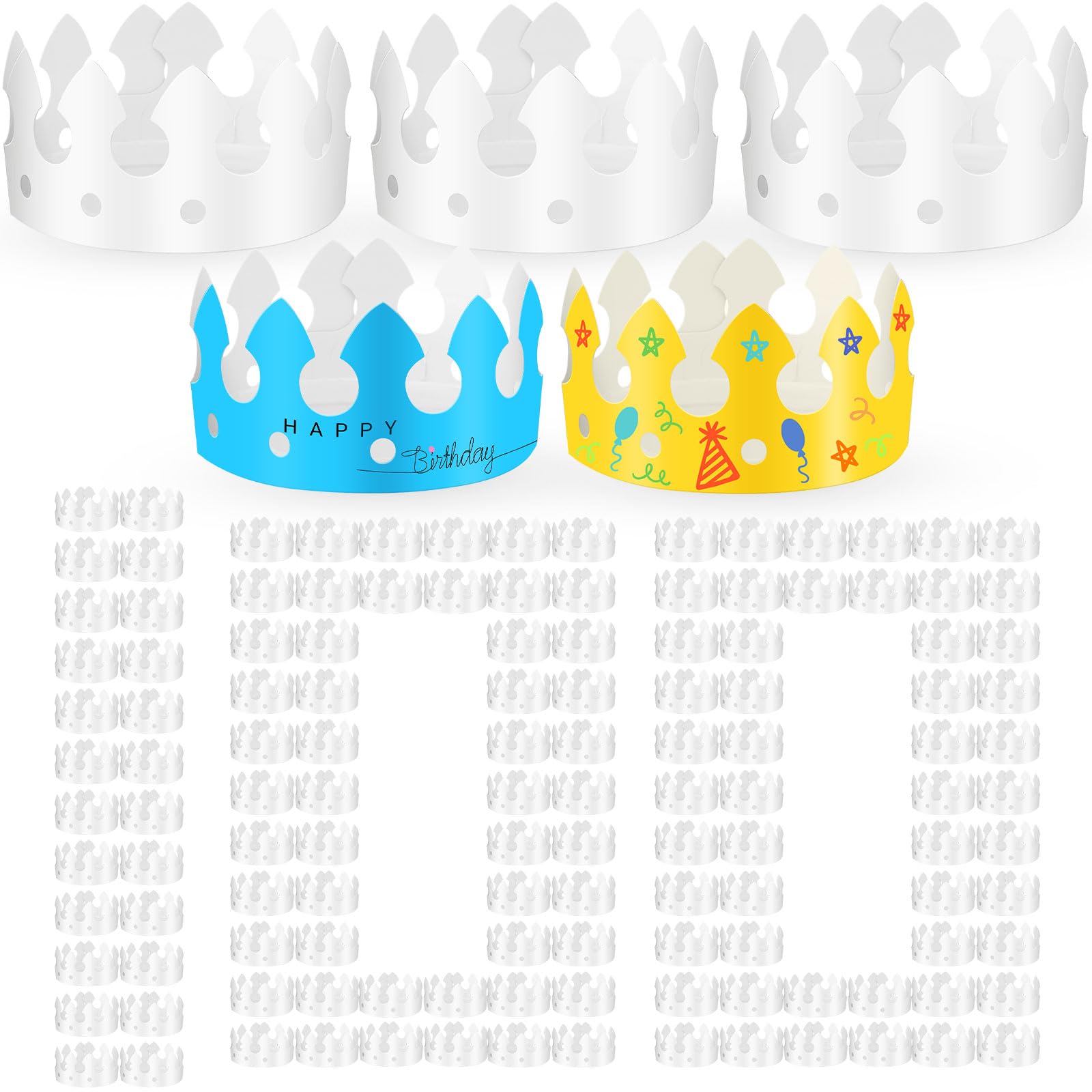 Amazon.com: Crtiin 100 Pieces Paper Crowns White DIY Birthday Crowns ...