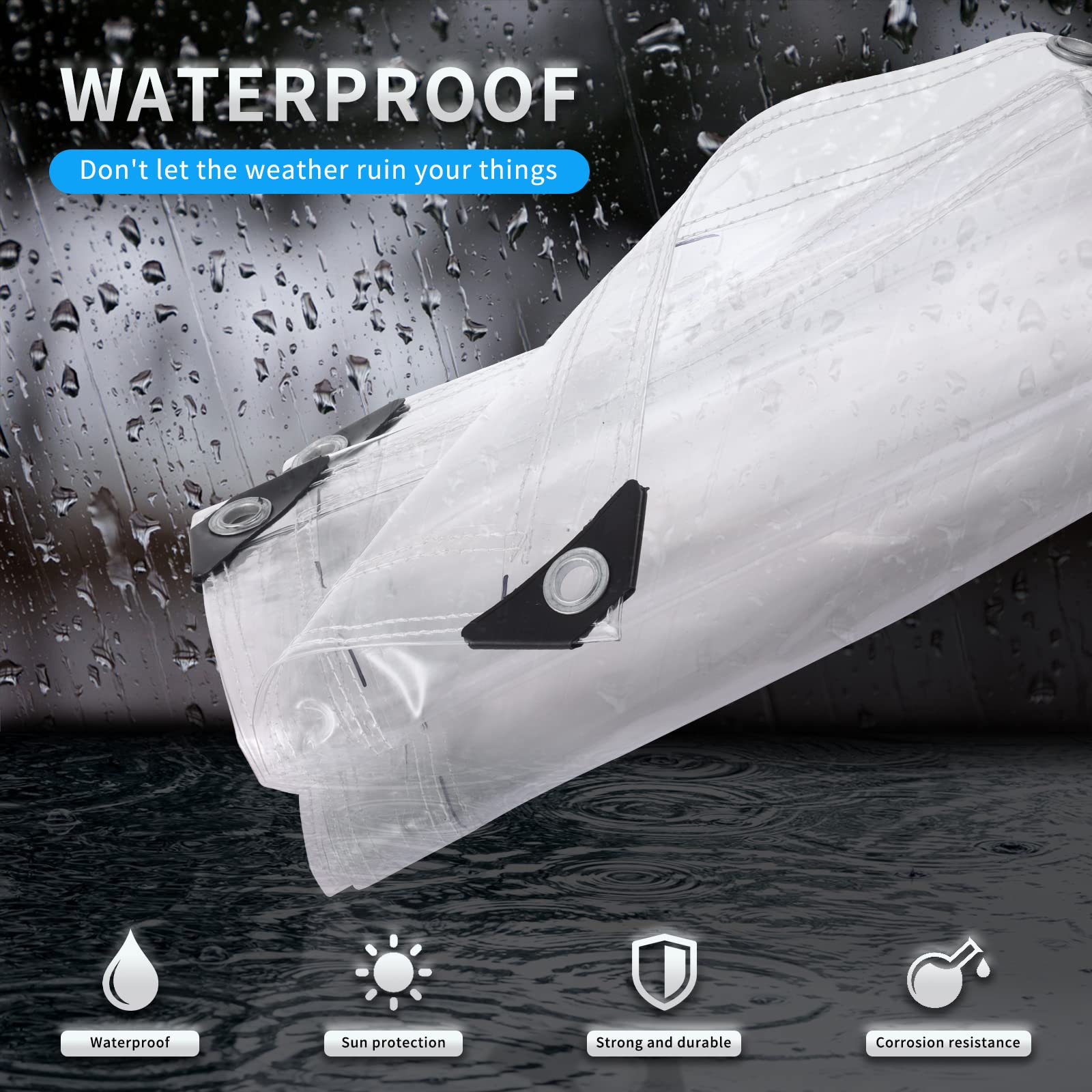 Clear Tarps 16' x 20', Heavy Duty PVC 20 Mil Thick Tarpaulin with Eyelets and 1 Rolls Ropes ...