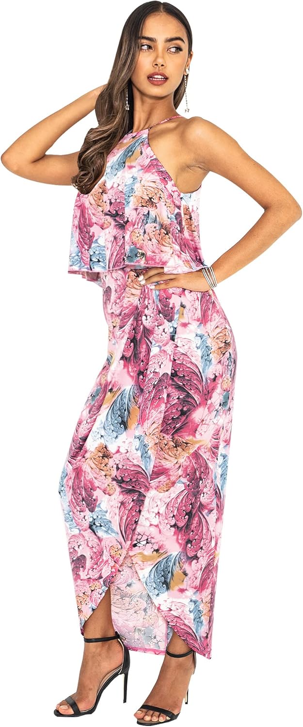 Amazon.com: KOH KOH Womens Long Sexy Halter Spaghetti Strap Front Slit ...