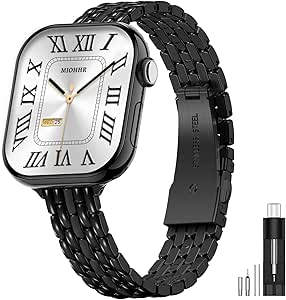Amazon.com: MioHHR Slim Metal Bands Compatible with Apple Watch Band ...