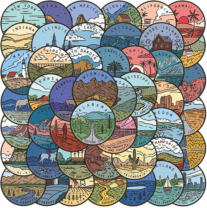 Amazon.com: 50Pcs US States Stickers,US States Travel Map Hiking ...