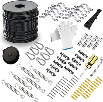 QCGGOW String Lights Hanging Kit, 250FT Outdoor Suspension, Including ...