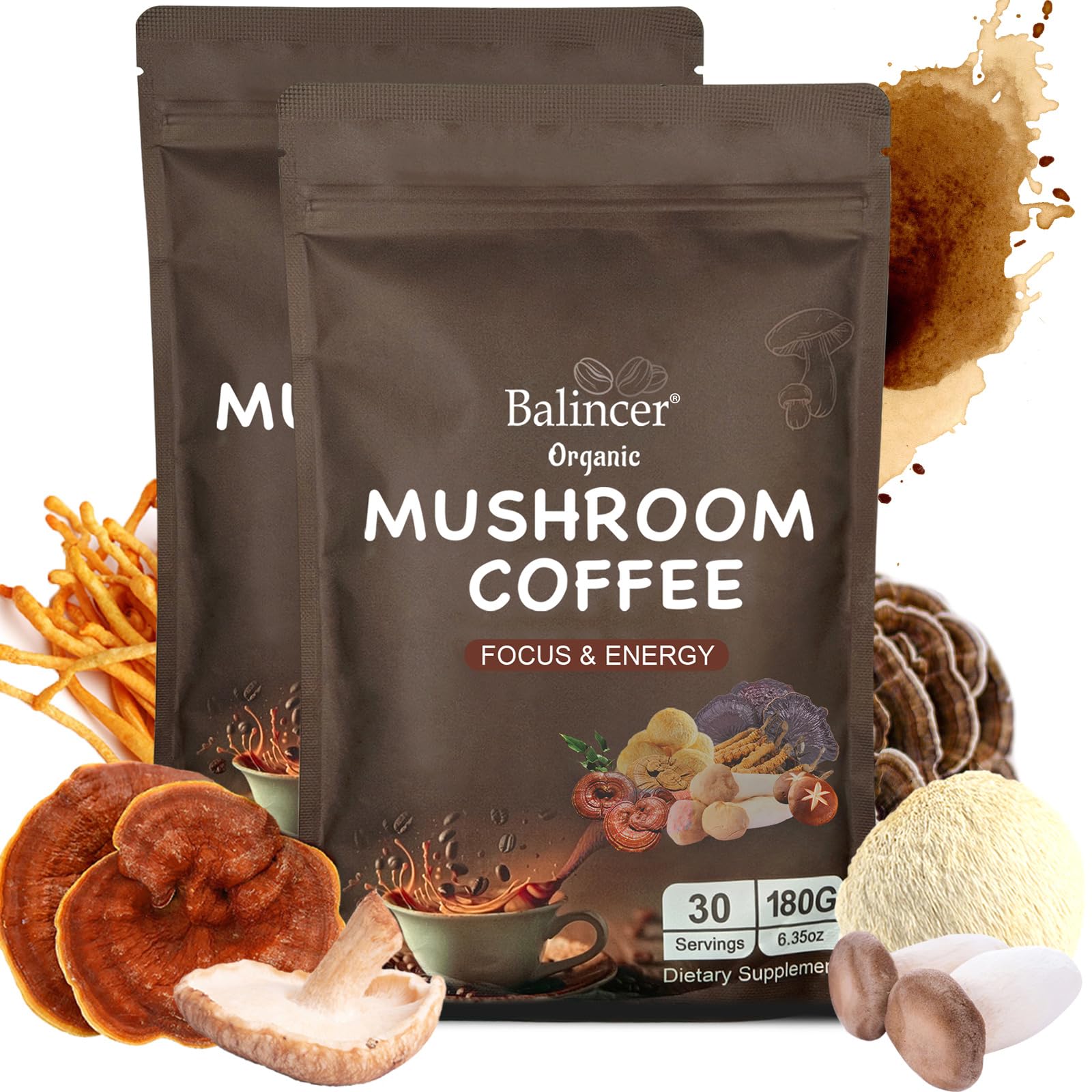 Amazon.com: Mushroom Coffee Organic, 6 Adaptogenic Mushrooms (Lion's ...