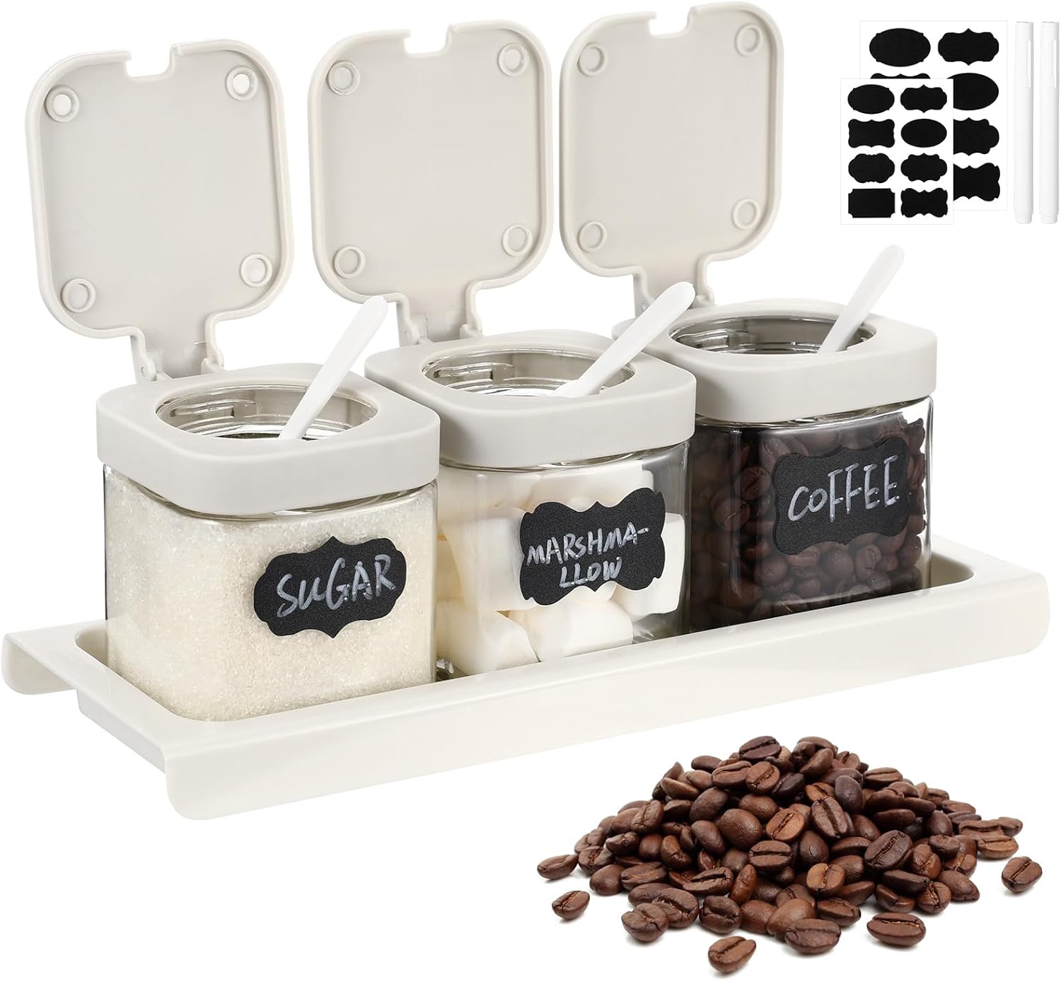 Amazon.com: Suclain 3 Pcs Glass Coffee Containers Coffee Station ...