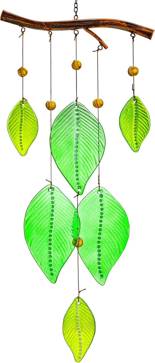 Amazon.com : 20.5'' Wind Chimes for Outside,Handmade Windchimes with Stained Glass Leaves for ...