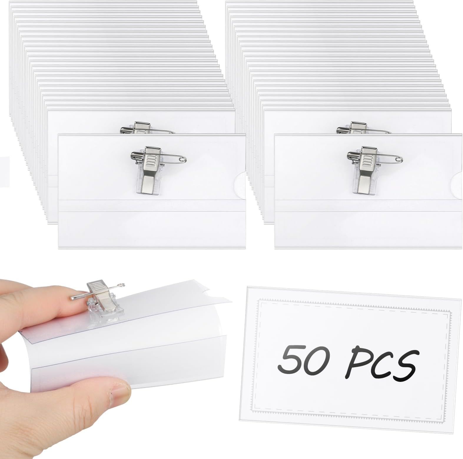 Vyuwast 50 Pcs Name Badges, Plastic Badge Holders with Crocodile Clip ...