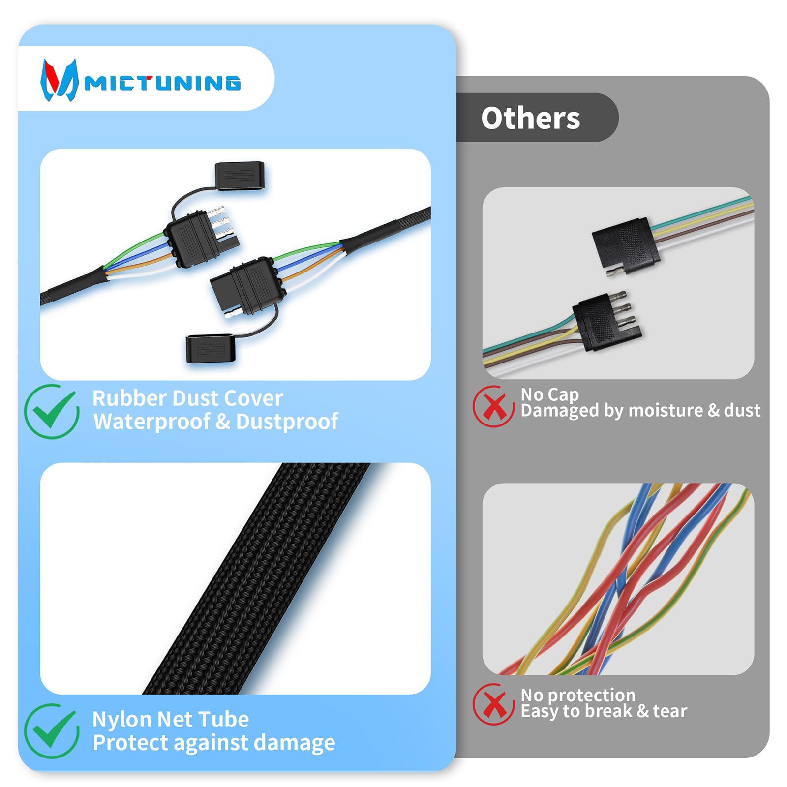 Snapklik.com : MICTUNING 4 Pin Flat Trailer Extension Cable 12 Inch, 16 ...