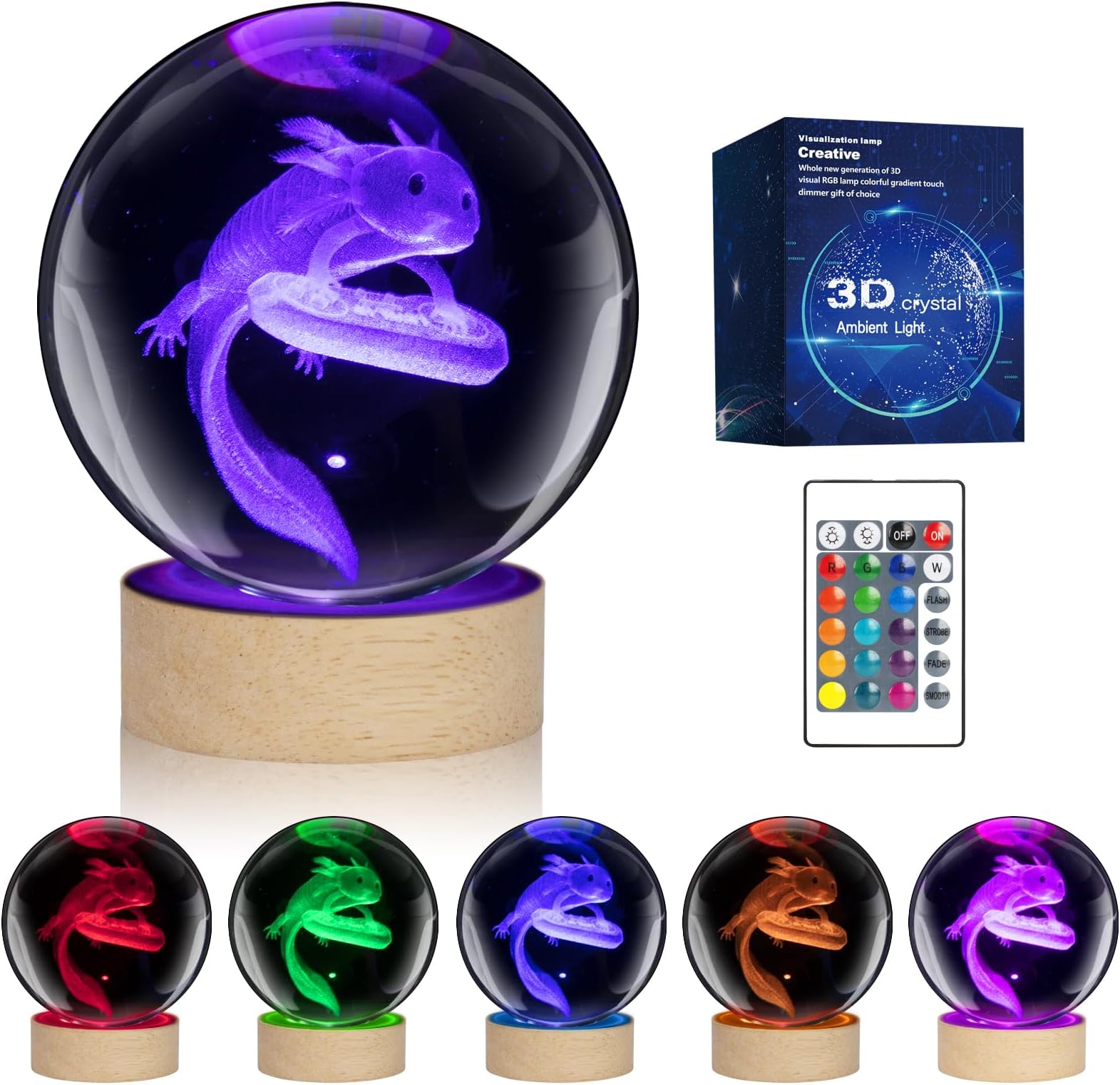 DIGFPWT Game Axolotl Crystal Ball lamp, 3D Axolotl Night Light, 3.15 ...