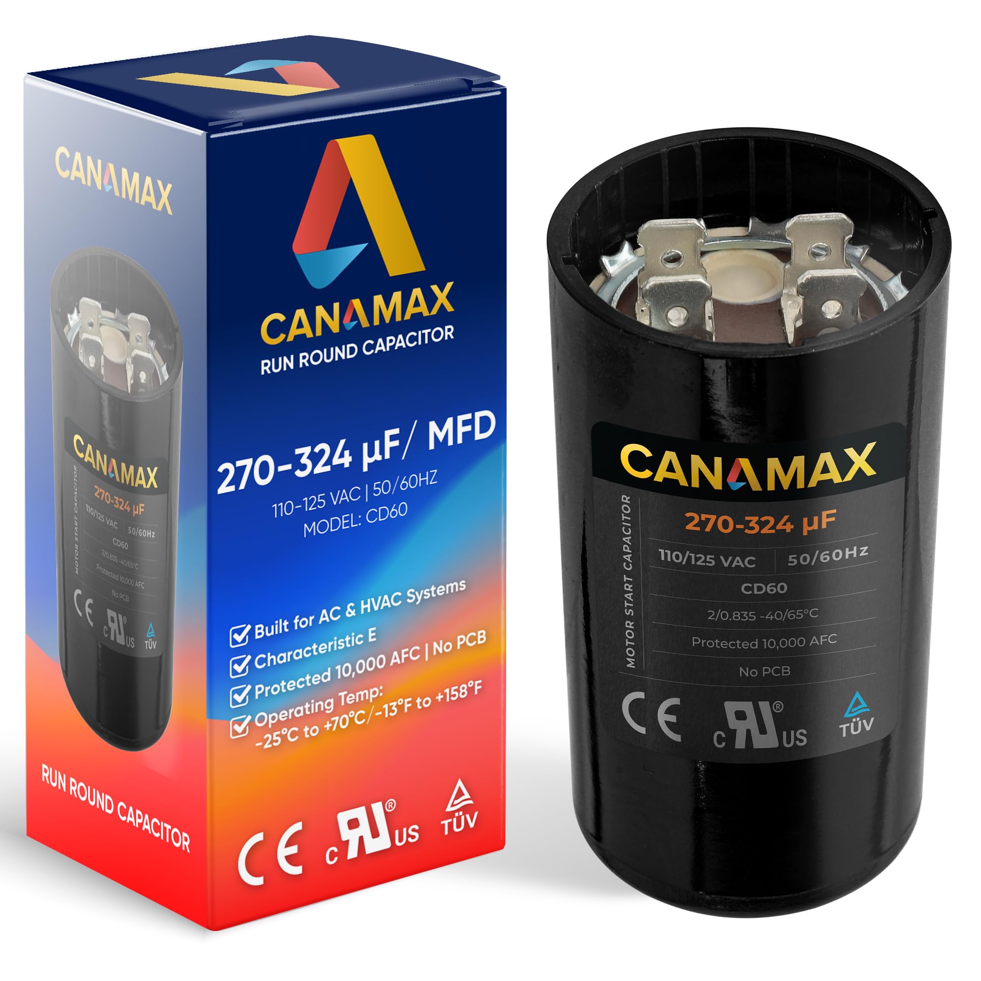 Snapklik.com : Canamax Premium 270-324 Mfd uF 110-125VAC Round Motor ...