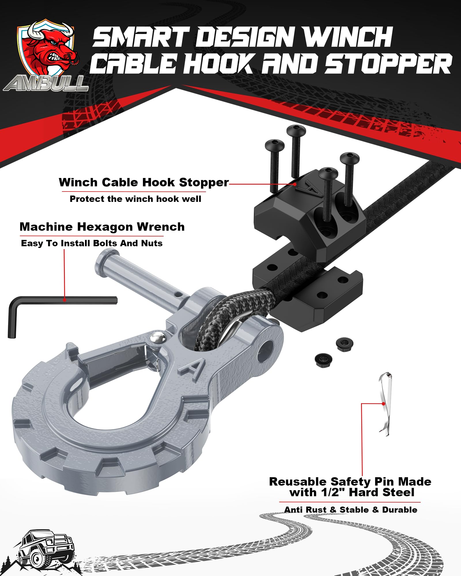 Snapklik.com : AMBULL 3/8" Winch Hook & Winch Cable Hook Stopper Sets ...