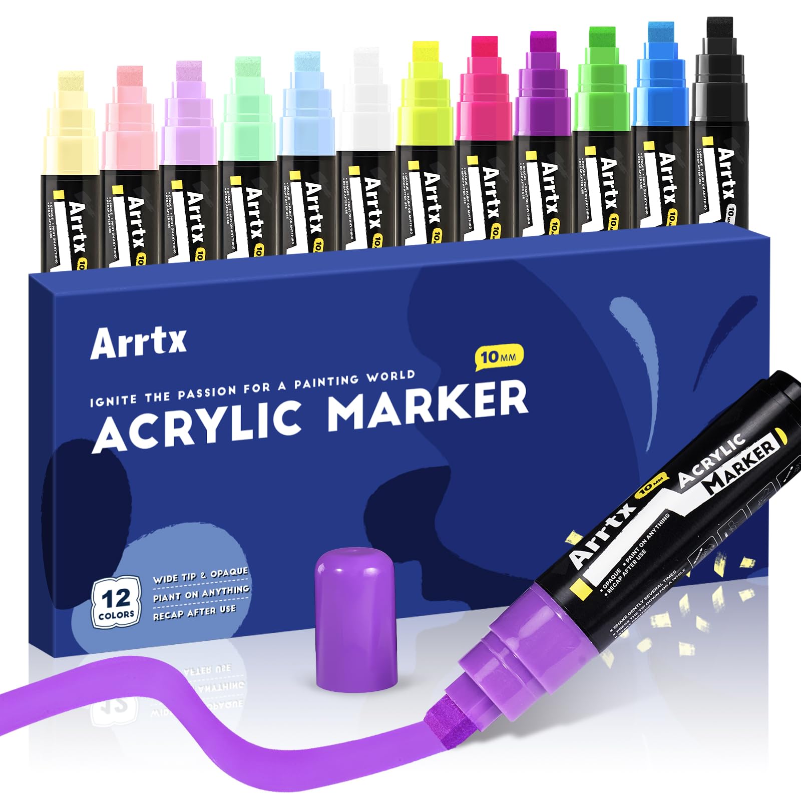 Amazon.com: Arrtx Acrylic Jumbo Markers 10mm Broad Tips Acrylic Paint ...