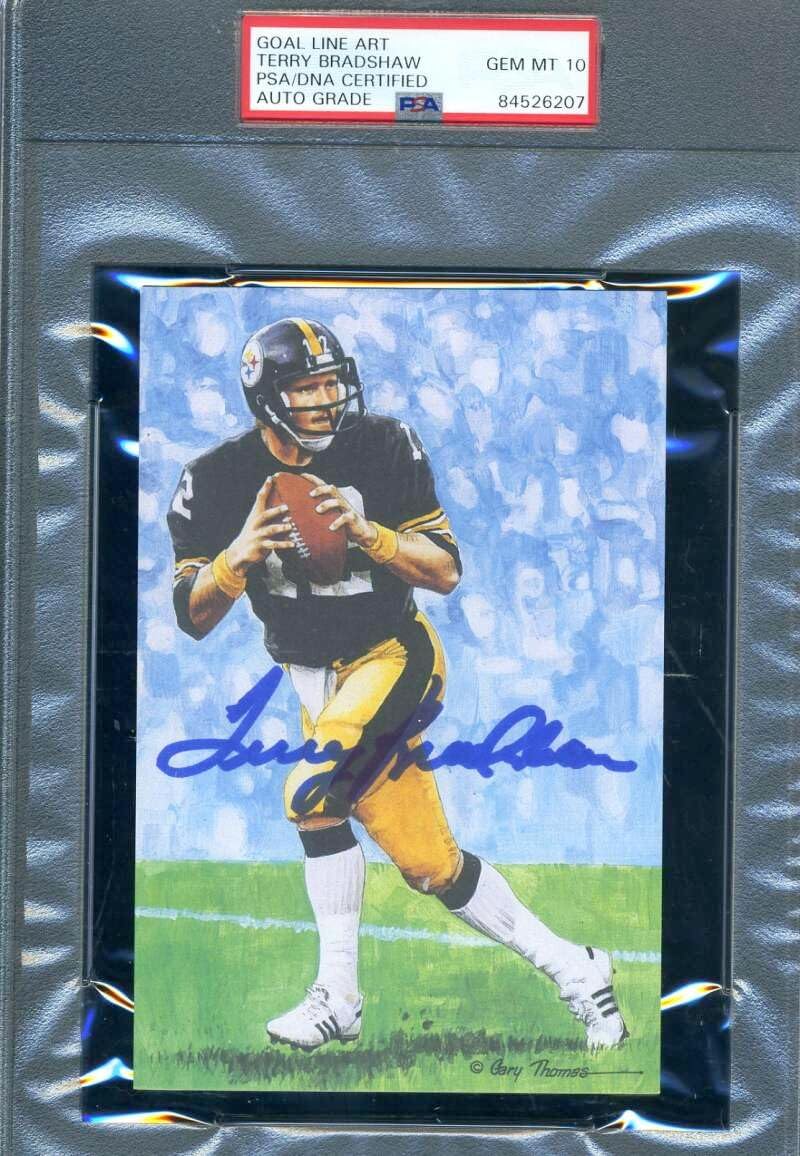 Terry Bradshaw Gem Mint 10 PSA DNA Signed Goal Line Art Card GLAC ...