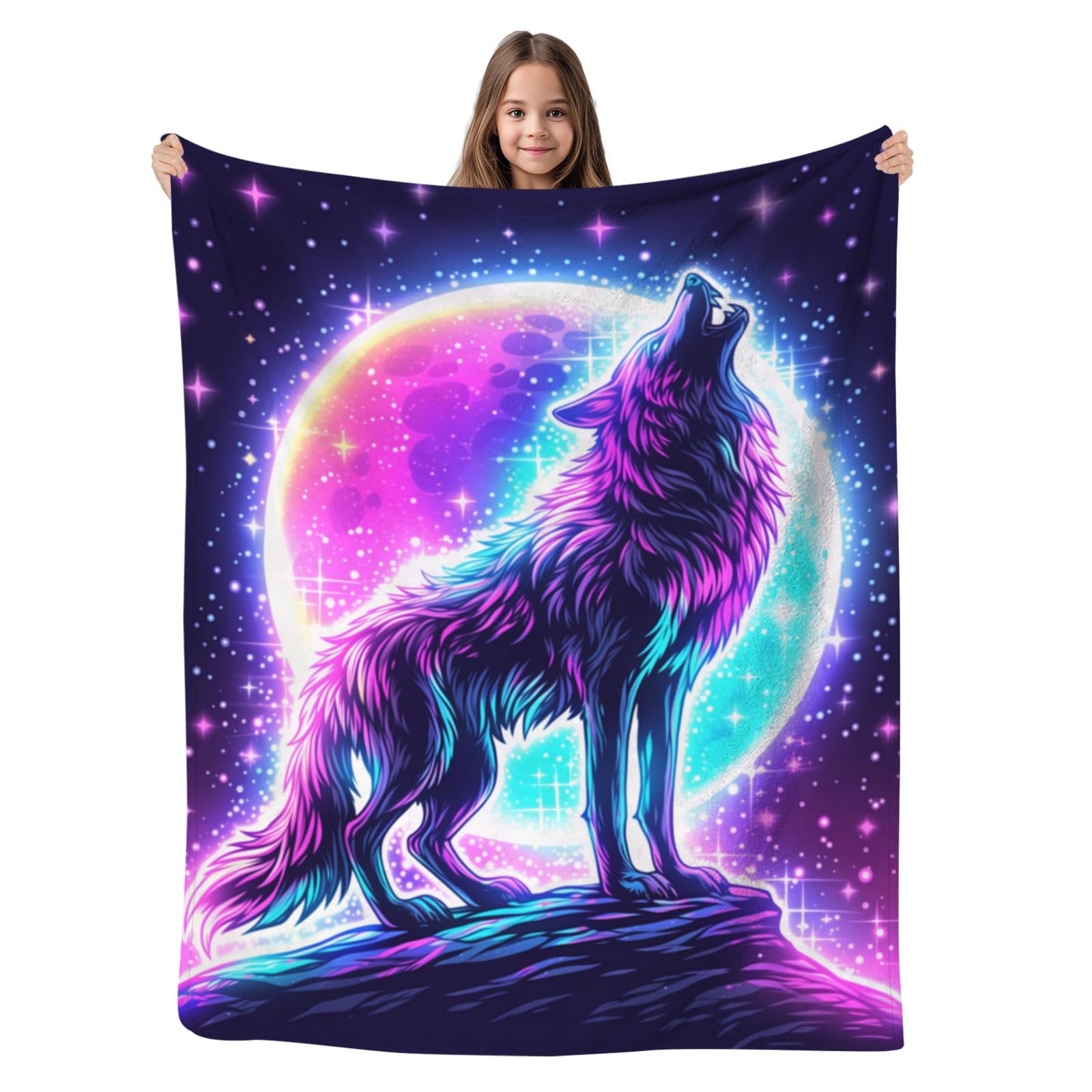 Amazon.com: GNEW Wolf Blanket Gifts, Cute Galaxy Howling Wolf Moon Wolf ...