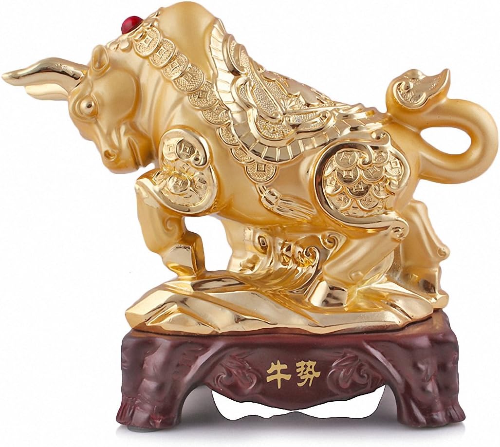 Amazon.com: BOYULL Chinese Zodiac Ox Golden Resin Collectible Figurines ...