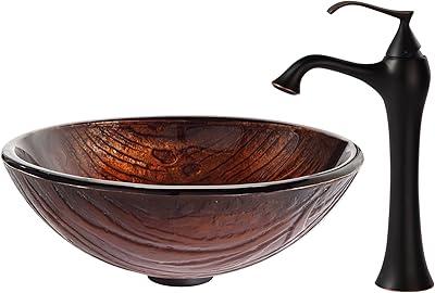 Kraus C-GV-710-12mm-10ORB Lava Glass Vessel Sink and Waterfall Faucet ...