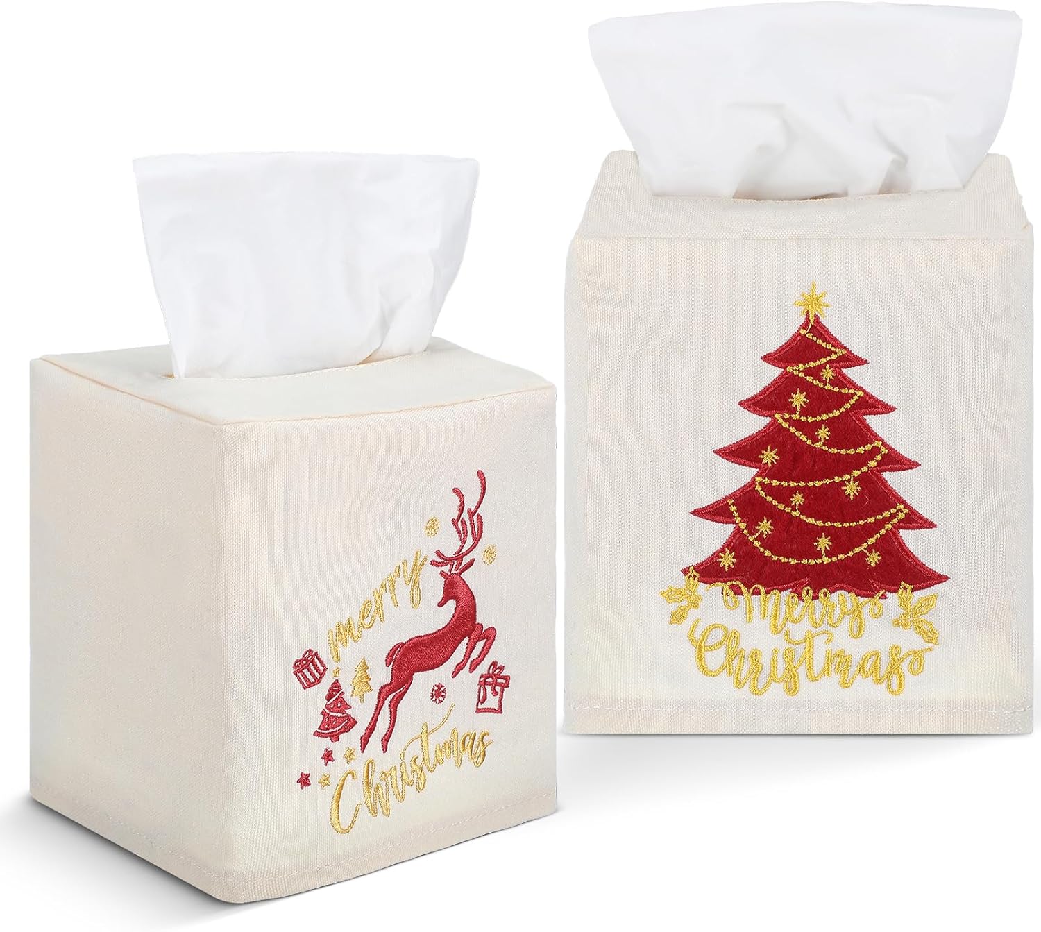 Amazon.com: Domensi 2 Pcs Christmas Linen Tissue Box Cover 5.5 x 4.75 x ...