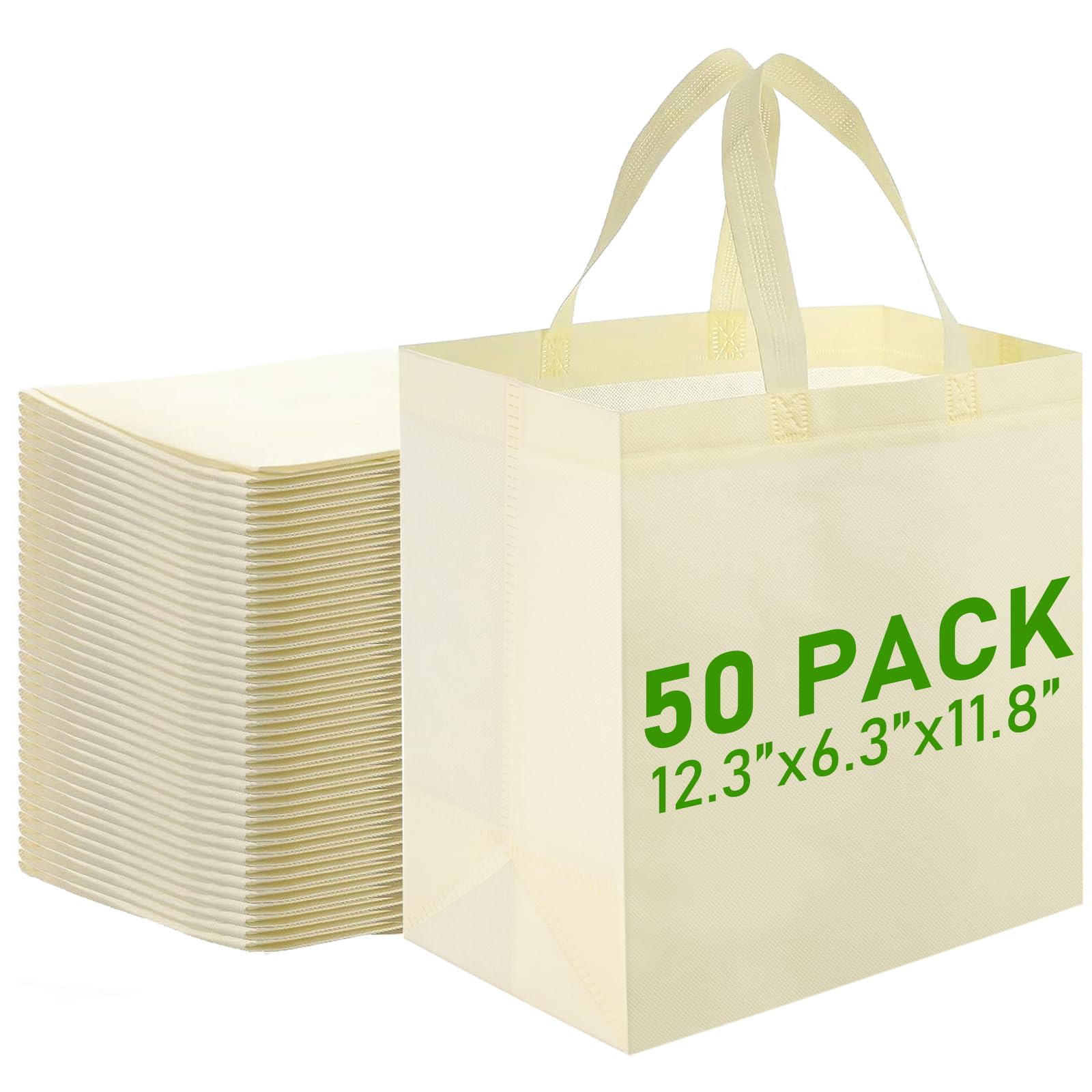 50 Pieces Reusable Totes Bag Bulk, 12.6" x 6.3" x 11.81" Shopping Bags ...