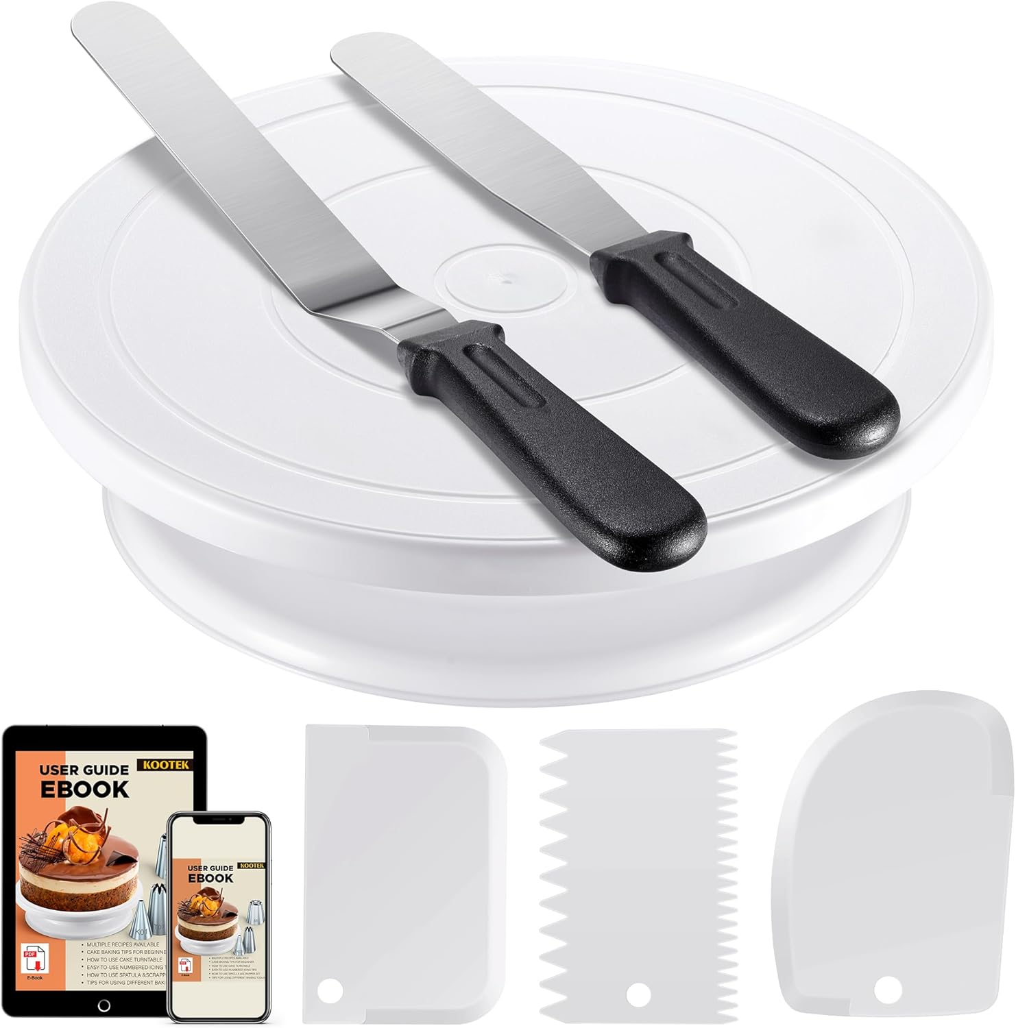 Kootek 11 Inch Rotating Cake Turntable with 2 Icing Spatula and 3 Icing ...