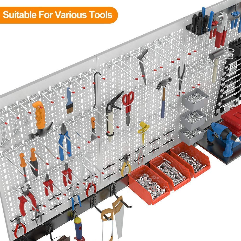 TORACK 109Pcs Pegboard Wall Organizer 4 ft. Garage Metal Pegboard ...