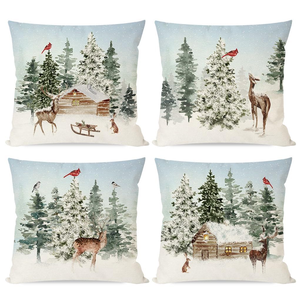 Amazon.com: PANDICORN Winter Pillow Covers 18x18 Set of 4 Reindeer ...
