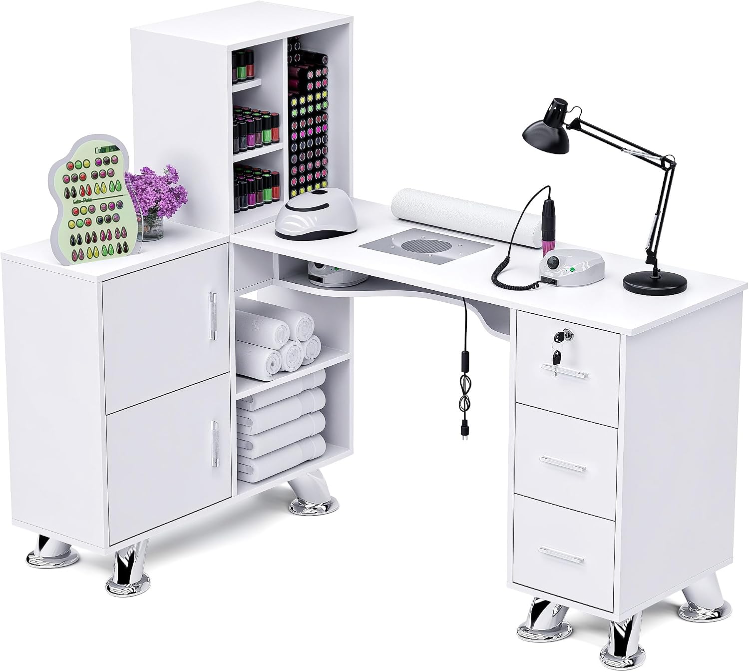 Amazon.com: Manicure Table Nail Station w/Dust Collector - L-Shaped ...