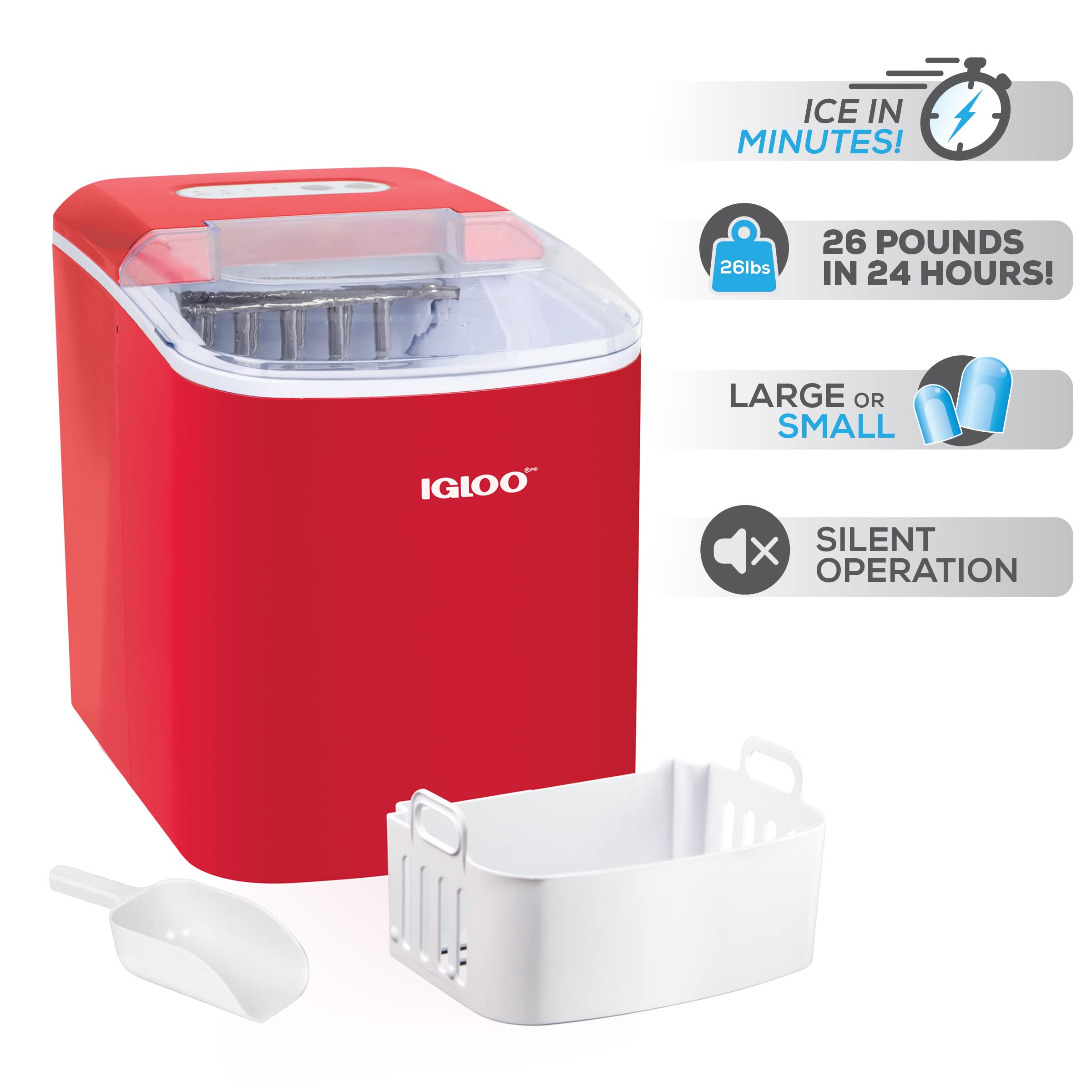Igloo Automatic Portable Electric Countertop Ice Maker Machine, 26 ...