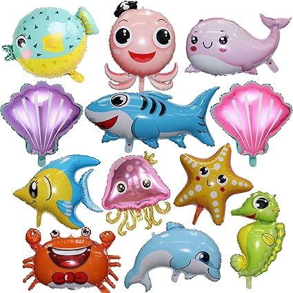 Amazon.com: 12 pieces Large Cute Sea Animal Balloons Octopus Shark Fish ...