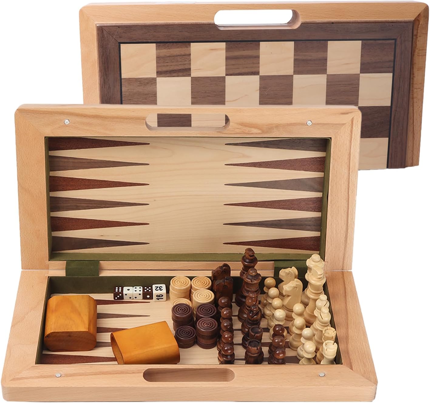 Amazon.com: GSE 16" Deluxe 3-in-1 Wooden Folding Chess, Checker and ...
