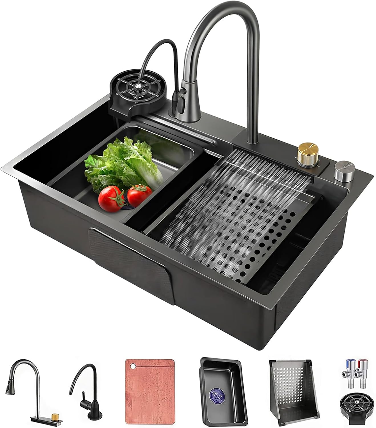Nano Waterfall Sink 304 Stainless Steel Kitchen Sink Single Bowl Bar ...