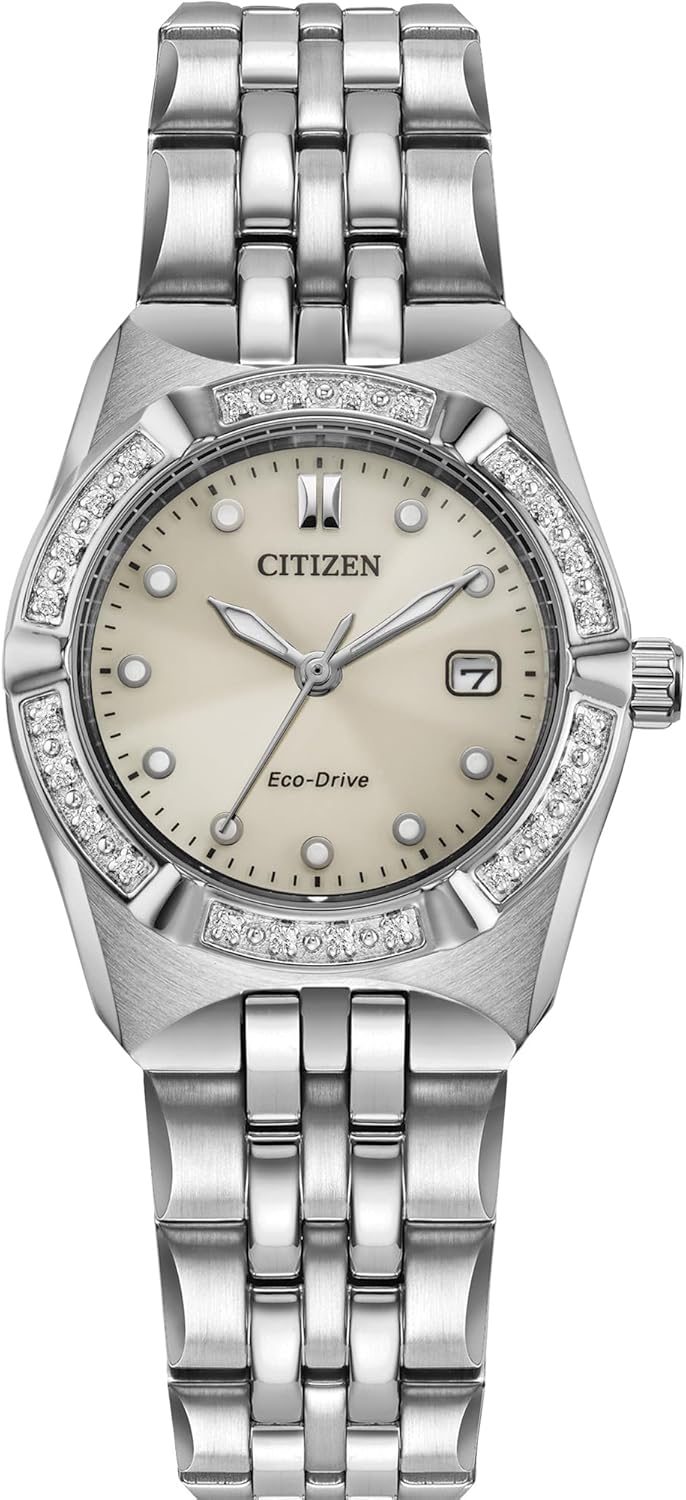 Amazon.com: Citizen Ladies Eco-Drive Dress Classic Corso Watch, Diamond-Accented Bezel, Taupe ...