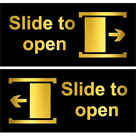 Slide to Open Sign Sticker Black & Golden Color for Glass Doors Office ...