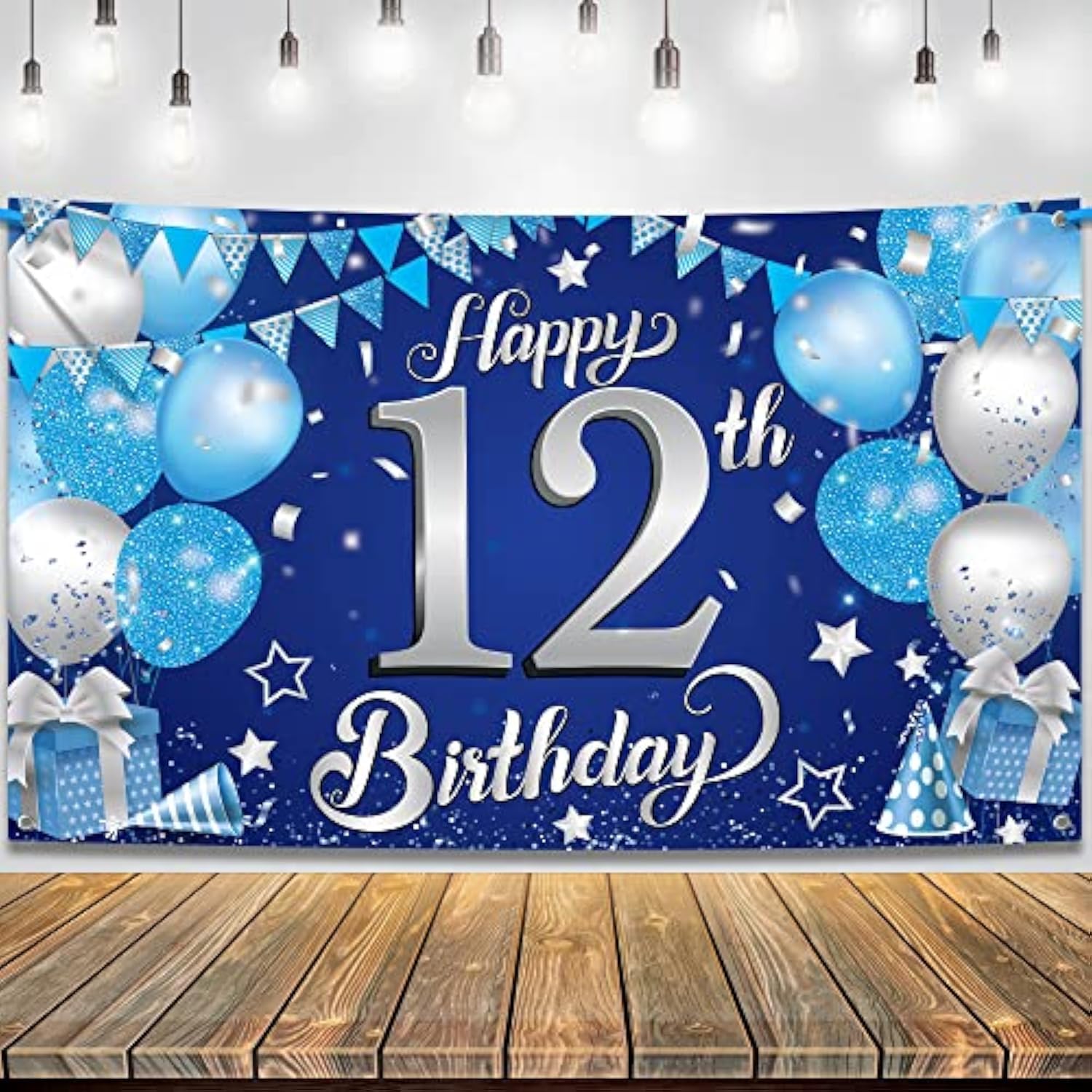 Amazon.com: KatchOn, Blue Happy 12th Birthday Banner - 72x44 Inch, Big ...