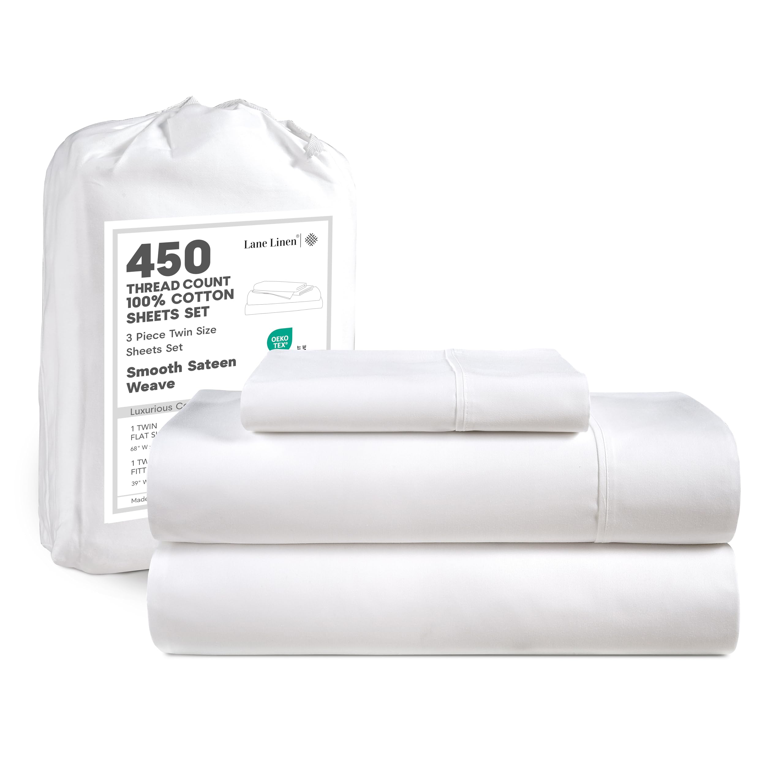 Amazon.com: LANE LINEN Twin Sheets Set - 450 Thread Count 100% Cotton ...