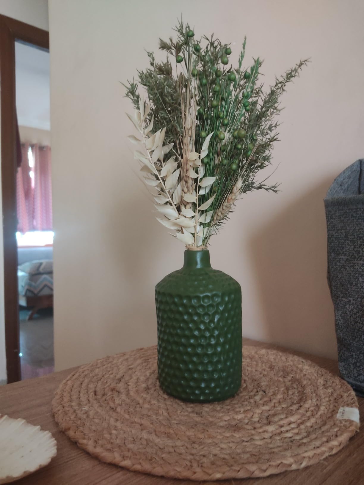 Buy Amazon Brand - Solimo Dried Flowers with Long, Green Ceramic Vase ...