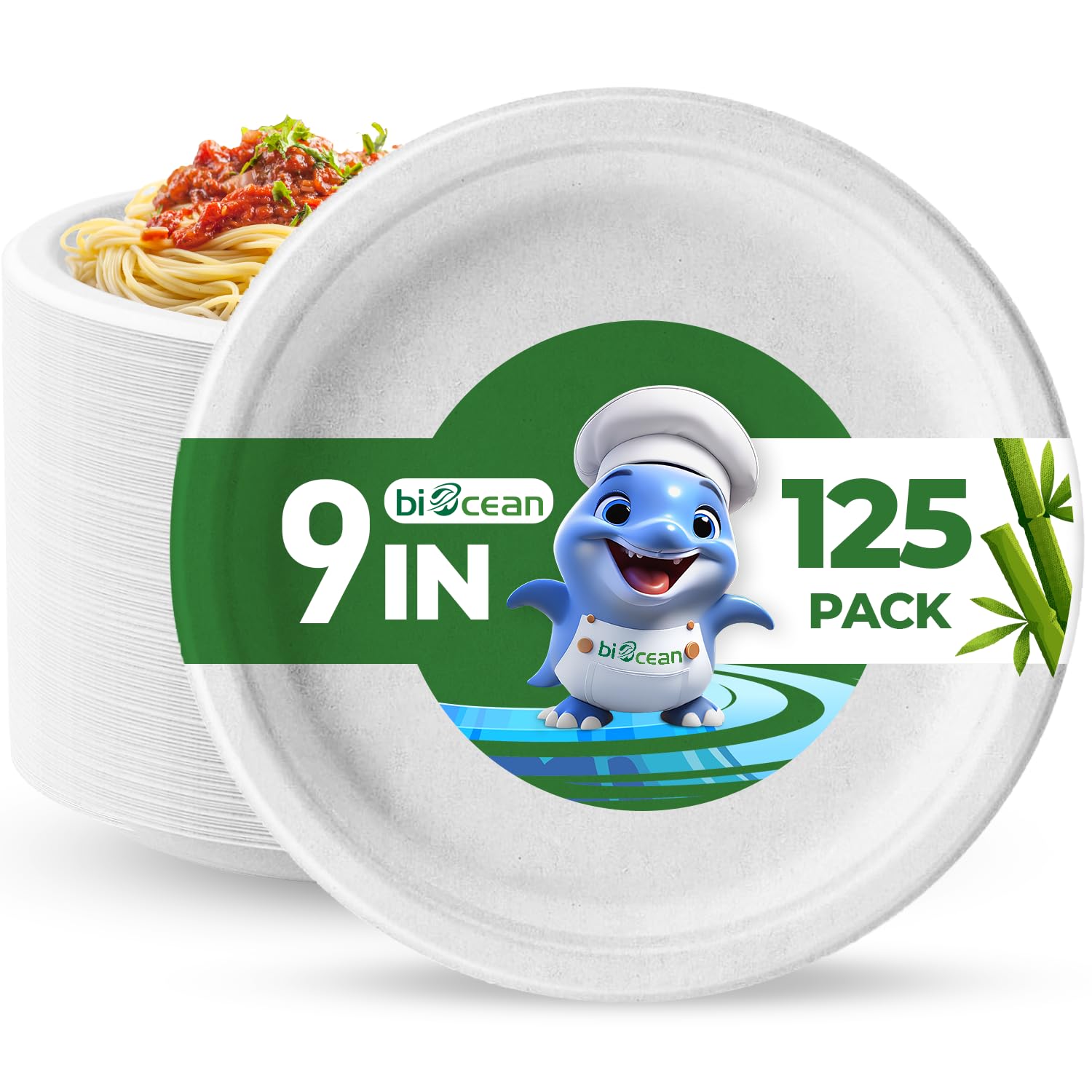 Snapklik.com : Biocean 9 Inch Compostable Plates White 125 Pack - Heavy ...