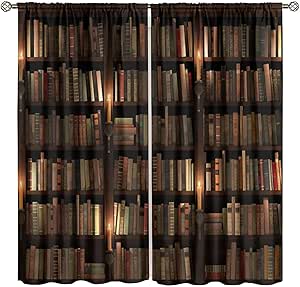 Amazon.com: Bookshelf Blackout Curtains, Library of Old Books Bookcase ...