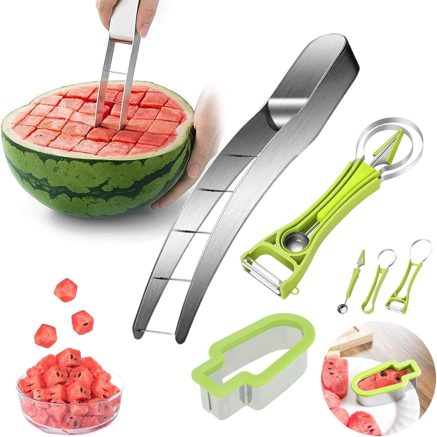 Amazon.com: Watermelon Cutter Slicer With Melon Baller Scoop Set ...