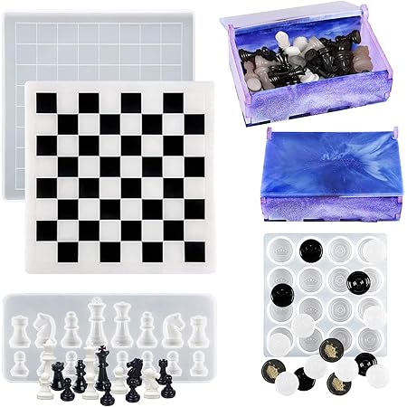 SENHAI Chess Board Resin Mold Set, 1Pc Checker Game Board Silicone Mold ...