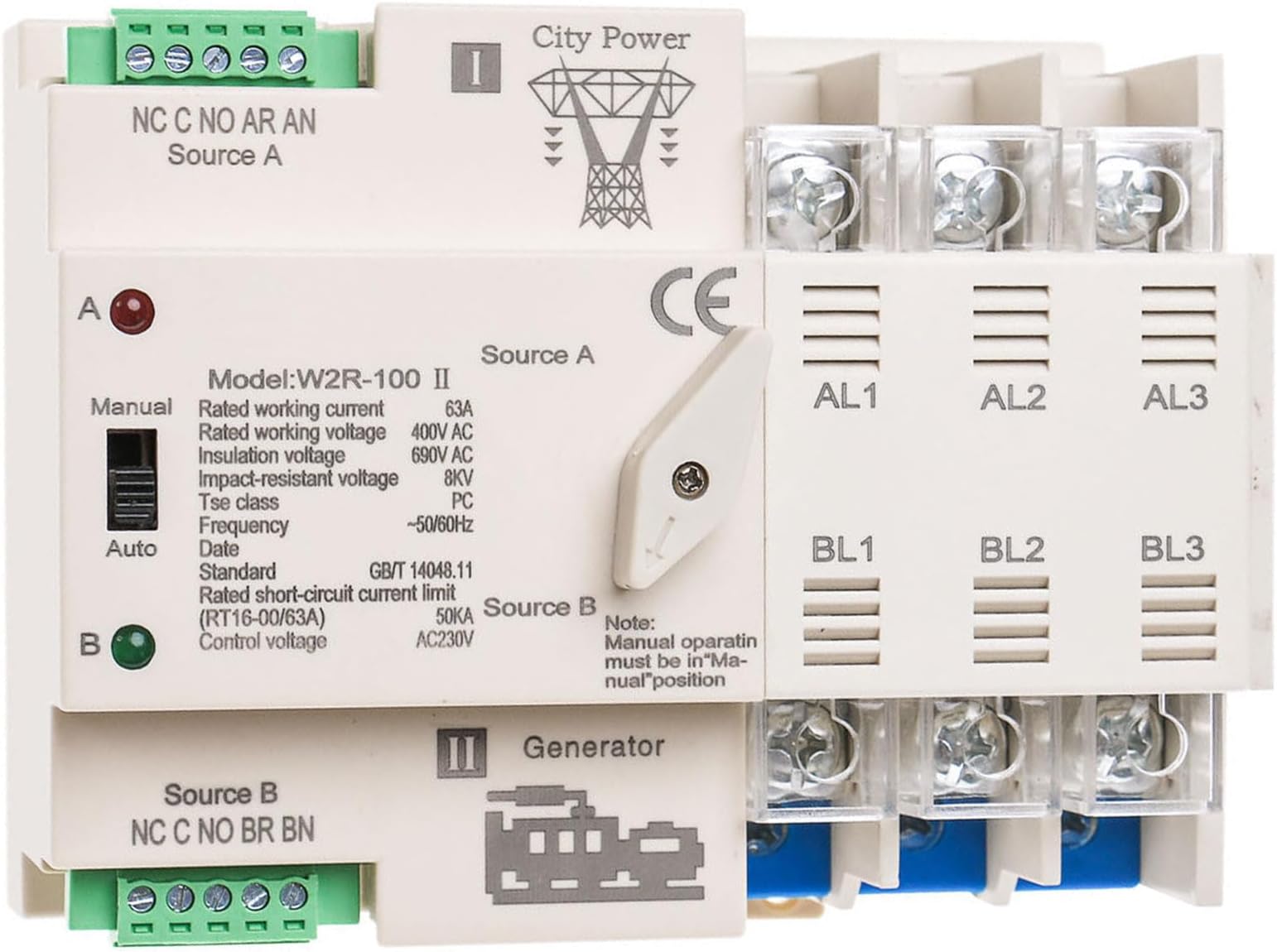 Good BNTai W2R 3P 100A 220V Automatic Transfer Switch Dual Power Switch ...