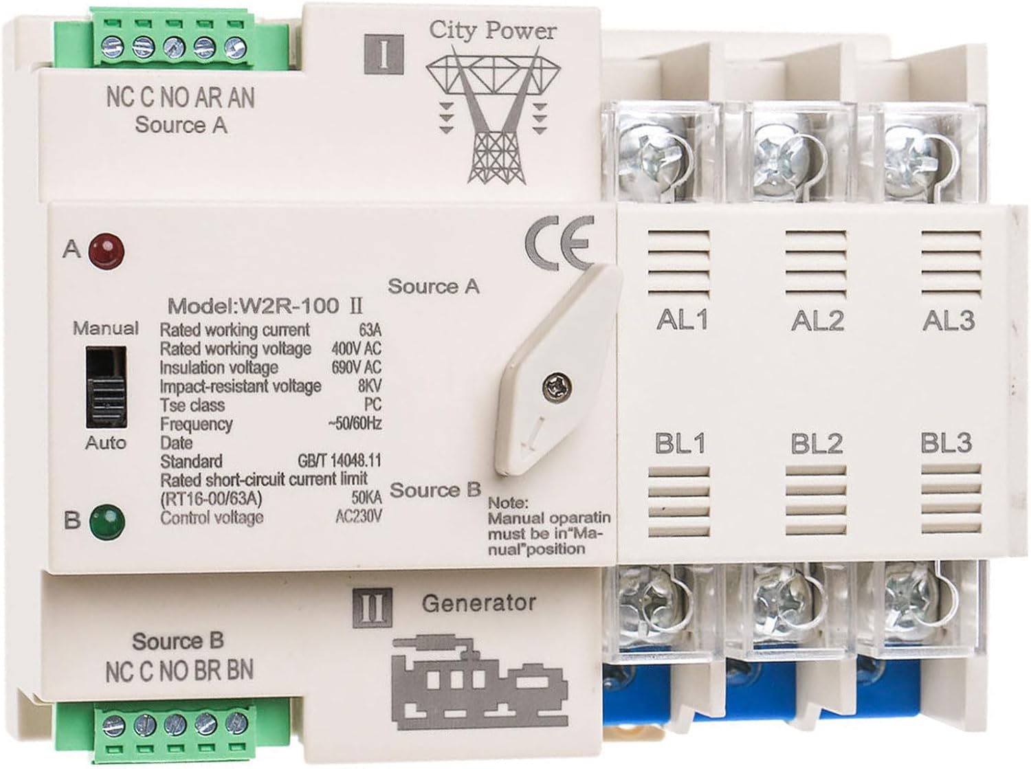 Good BNTai W2R 3P 100A 220V Automatic Transfer Switch Dual Power Switch ...