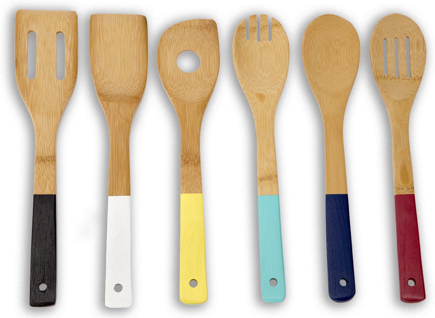 Amazon.com: Home Basics Bamboo Cooking Utensils Set with Color Handles ...