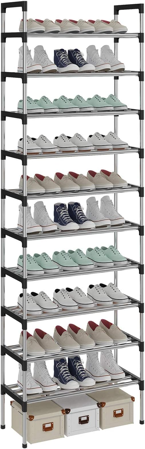 AcornFort® S-508 10 Tiers Silver Adjustable Shoe Storage Tall Shoe Rack ...