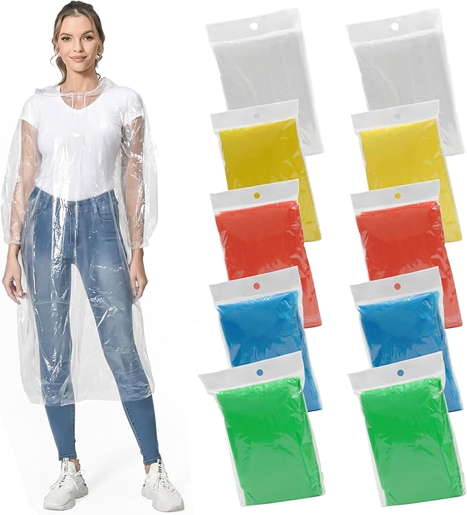 Rain Poncho for Adults, 10 Pack Waterproof Poncho, Disposable Light ...