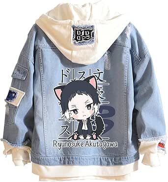 CSOCKS Bungo Stray Dogs Denim Jacket Hoodie Cute Dazai Osamu Nakajima ...