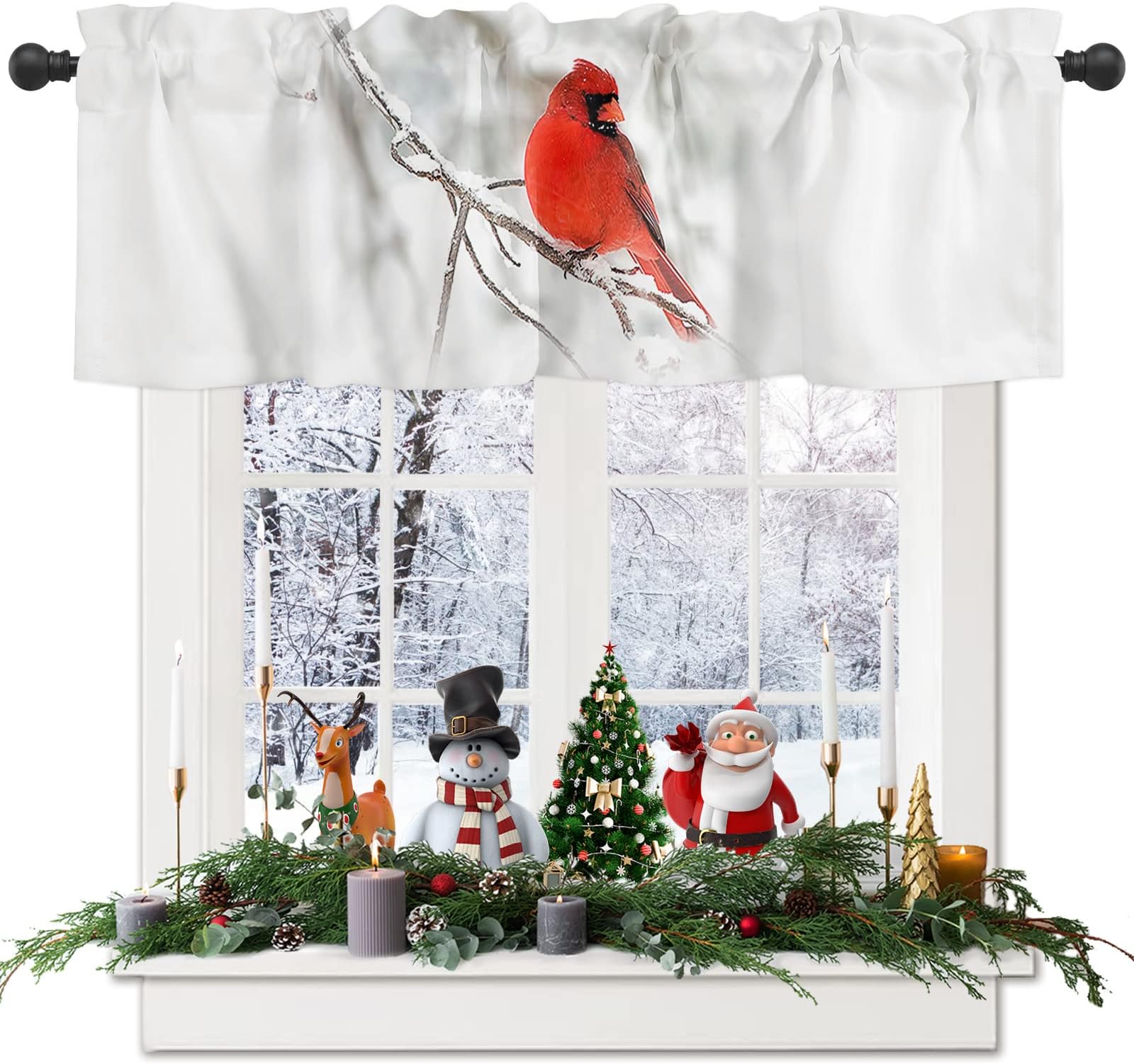 Amazon.com: Window Valance Short Curtains Christmas Red Cardinal Birds ...