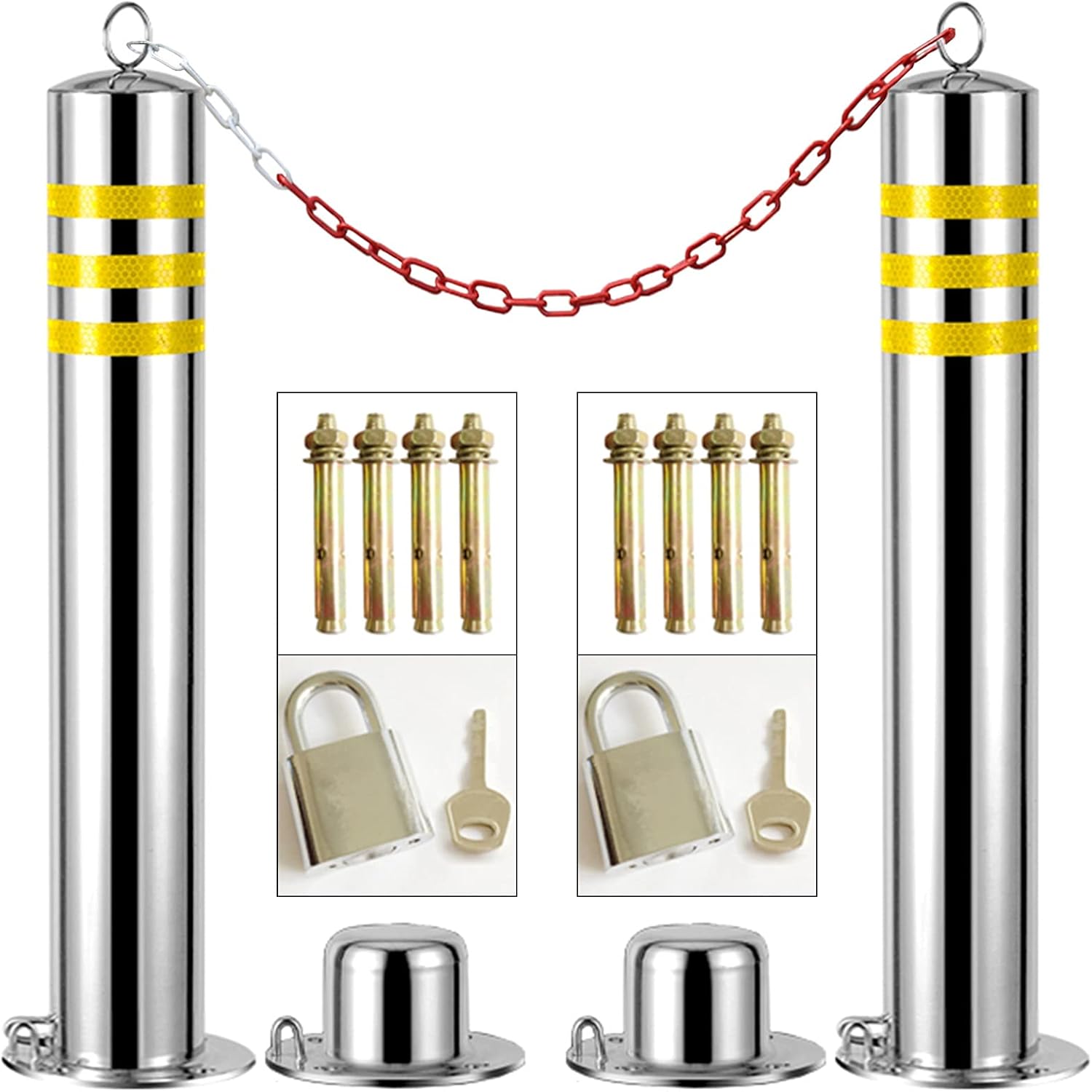 2 Pieces Parking Bollards Telescopic Stainless Steel Parking Space Lock ...